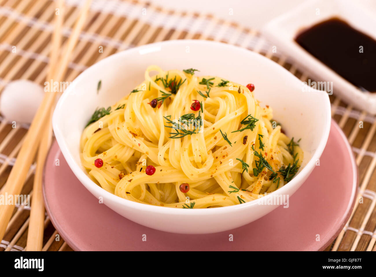 Bowl of noodles top view Stock Photo - Alamy
