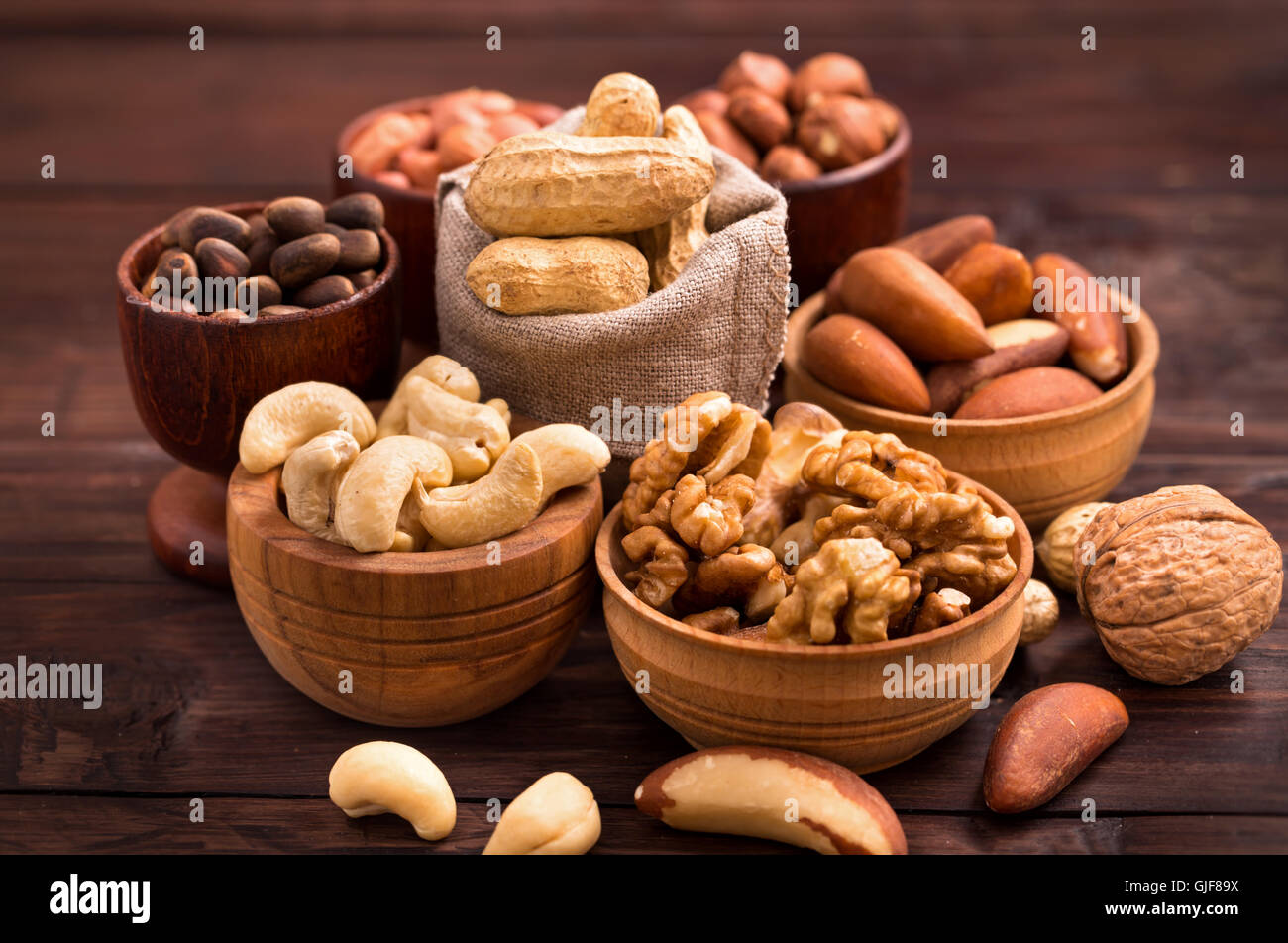 Bowls of various nuts Stock Photo - Alamy