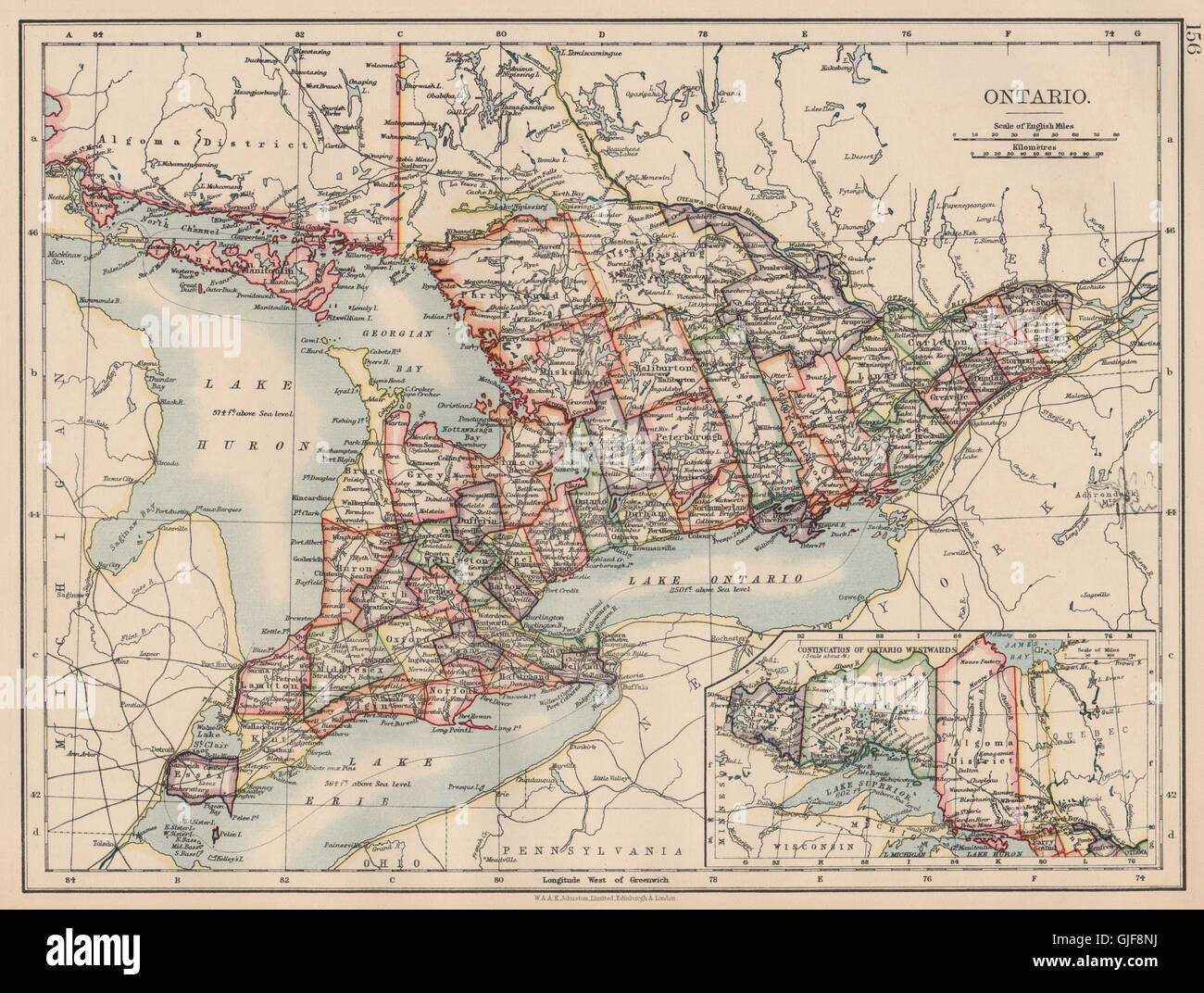 ONTARIO. Showing counties. British North America. Canada. JOHNSTON ...