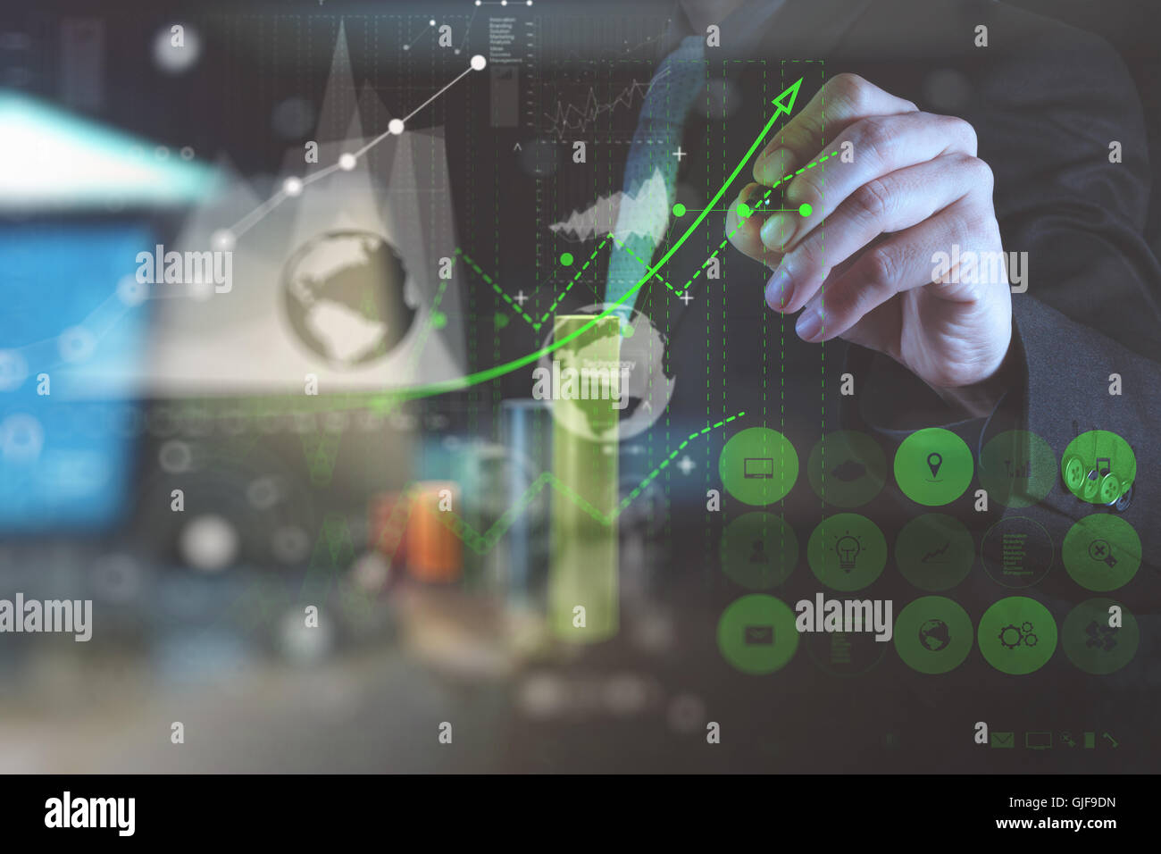 double exposure photo of businessman hand drawing virtual chart ...