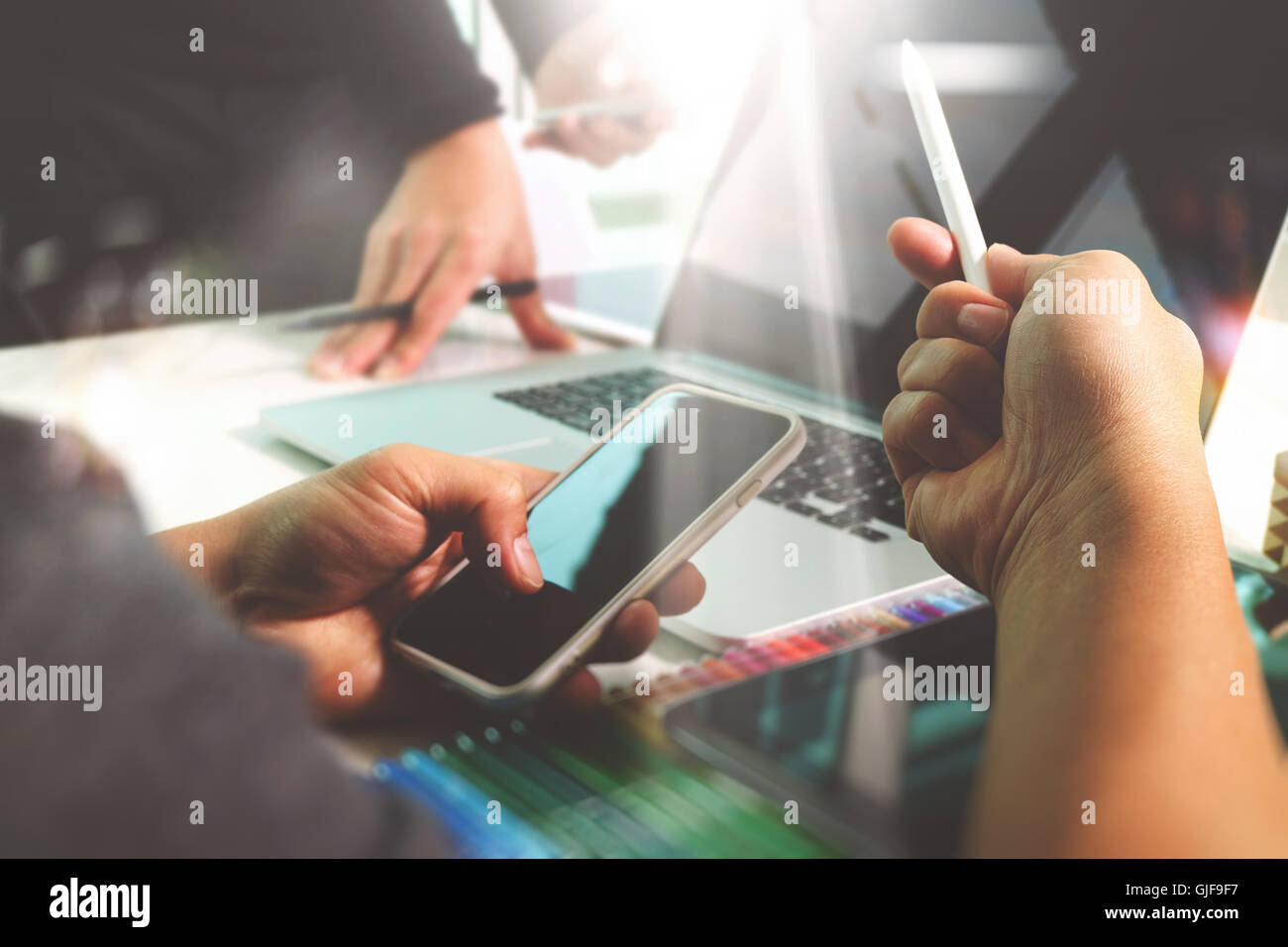 Photo website graphic designer hand working with new project modern ...