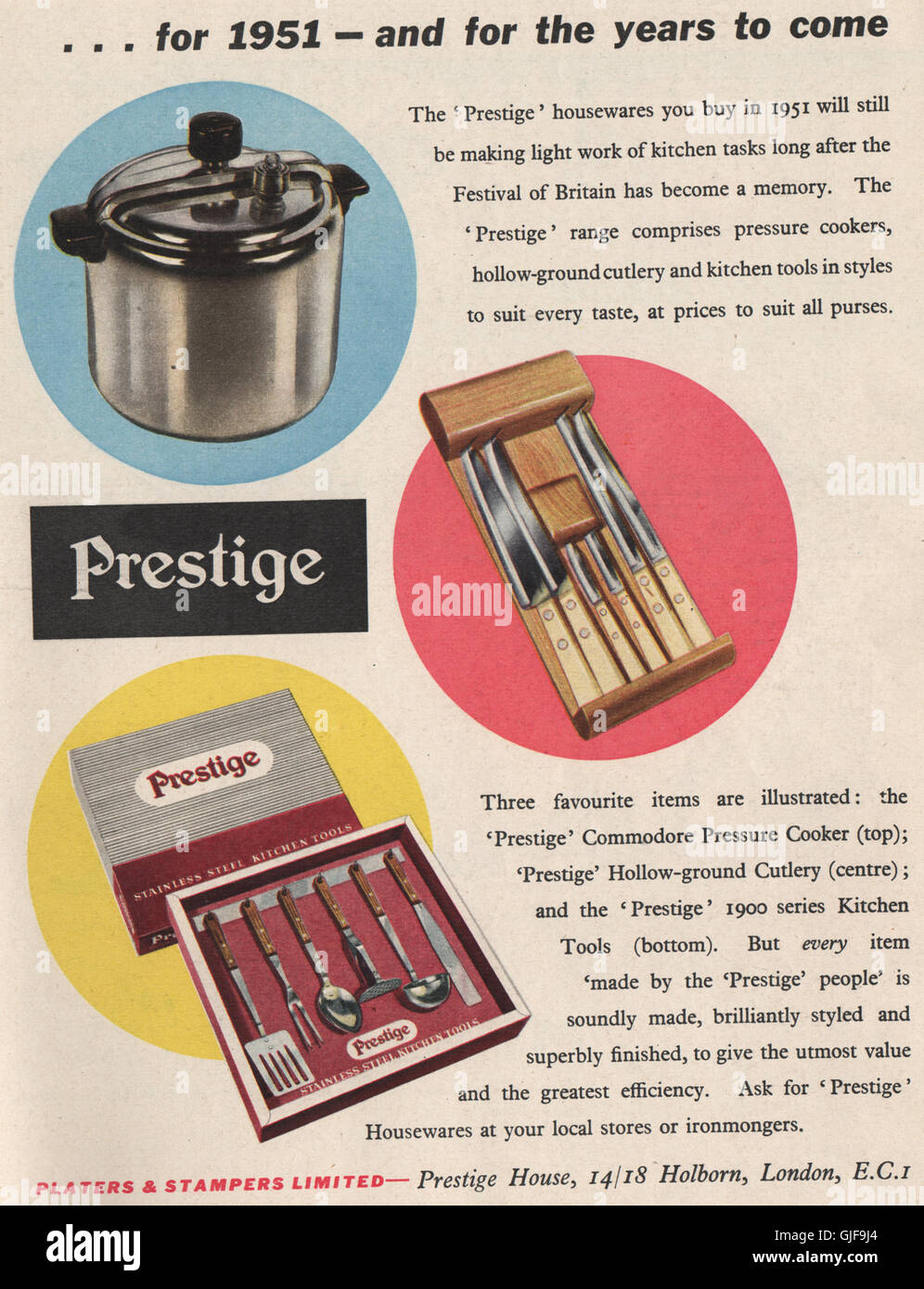 HOUSEWARES ADVERT. Prestige Platers & Stampers. Saucepans. Cutlery ...