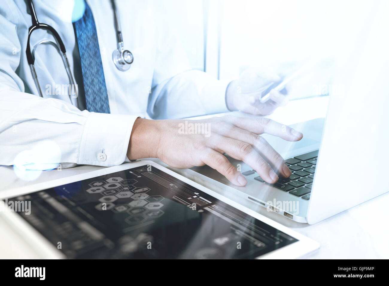 Medical technology concept. Doctor hand working with modern digital ...