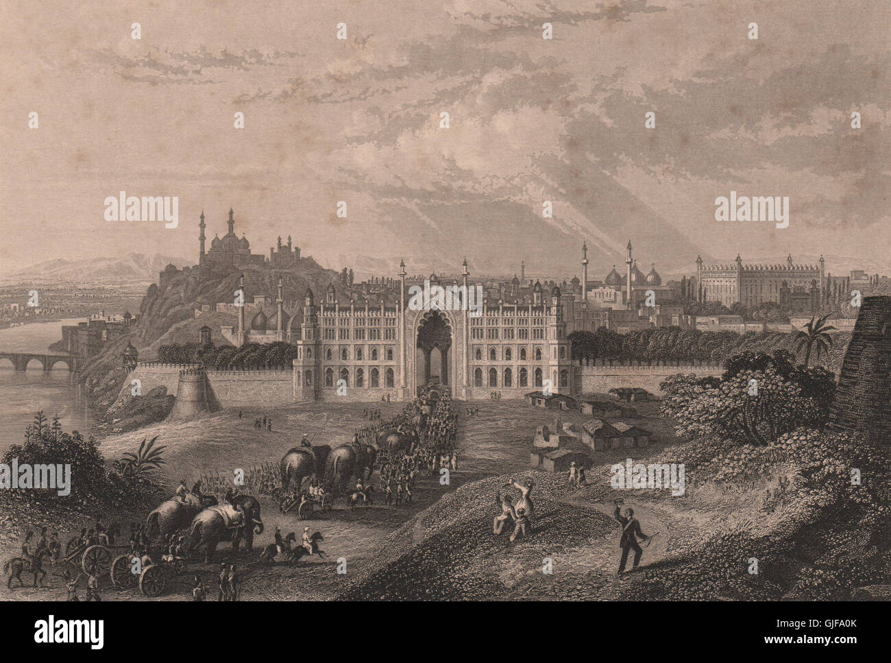 BRITISH INDIA. View of Lucknow. Elephants, antique print 1858 Stock ...