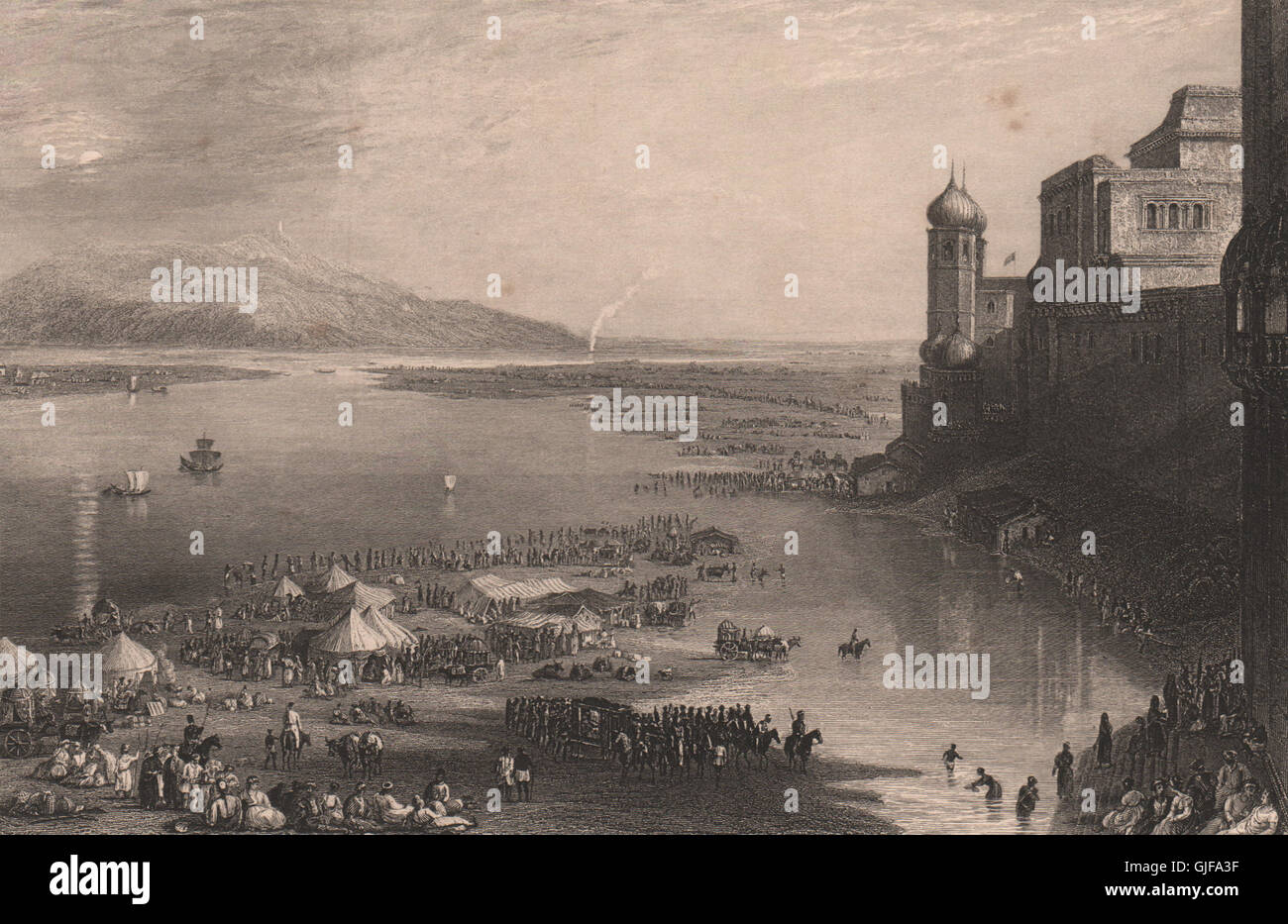 BRITISH INDIA. Pilgrims at Haridwar, Bengal Presidency. TURNER, old ...