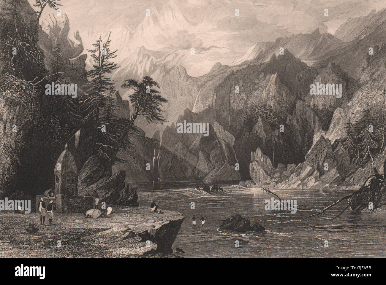 BRITISH INDIA. Gangotri, the sacred source of the Ganges. ALLOM, print ...