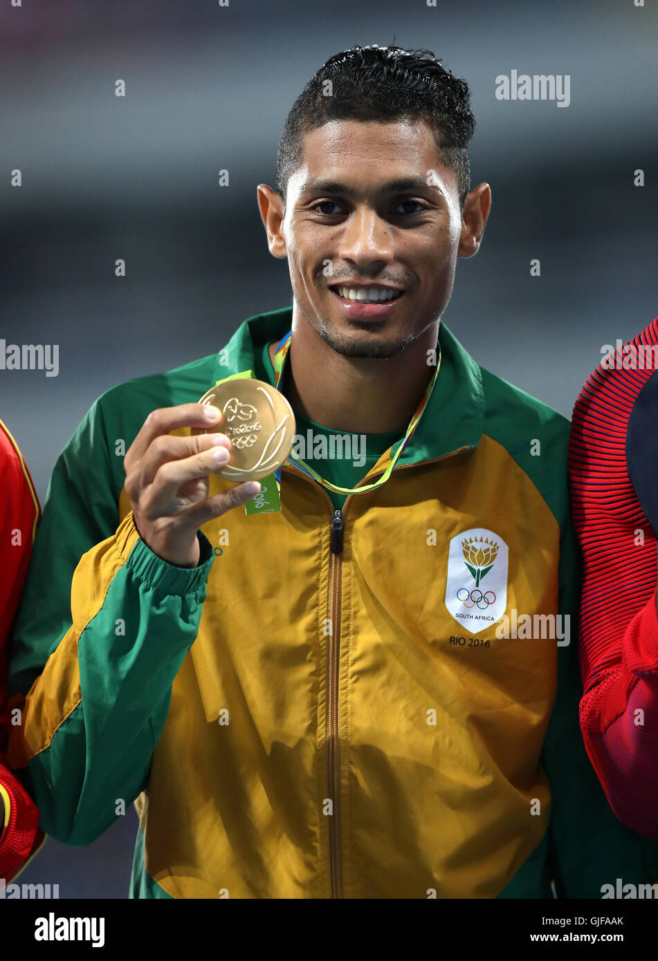 South Africa's Wayde van Niekerk with his gold medal after winning the ...