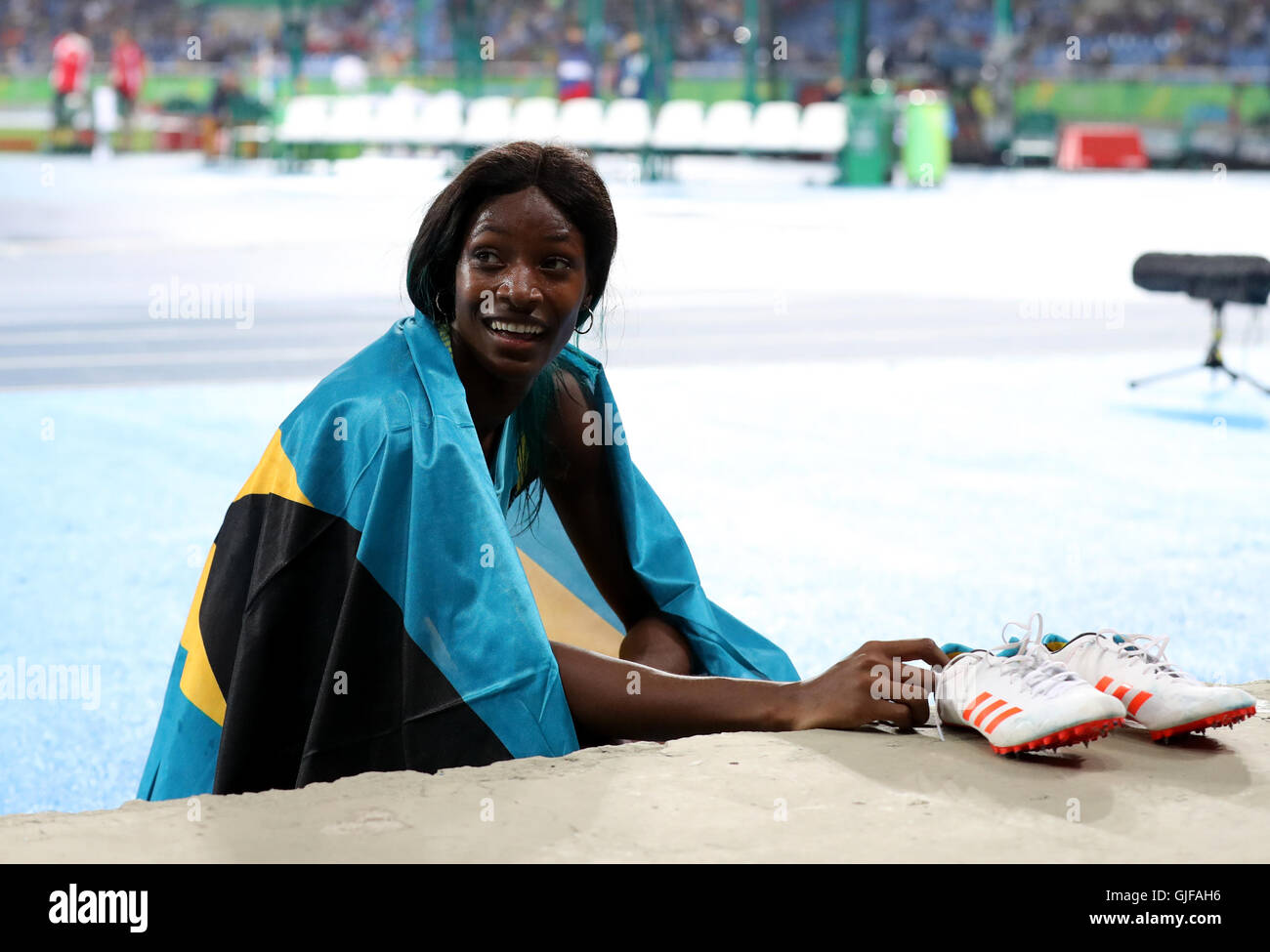 Bahamas' Shaunae Miller reacts after winning the Women's 400 metres ...