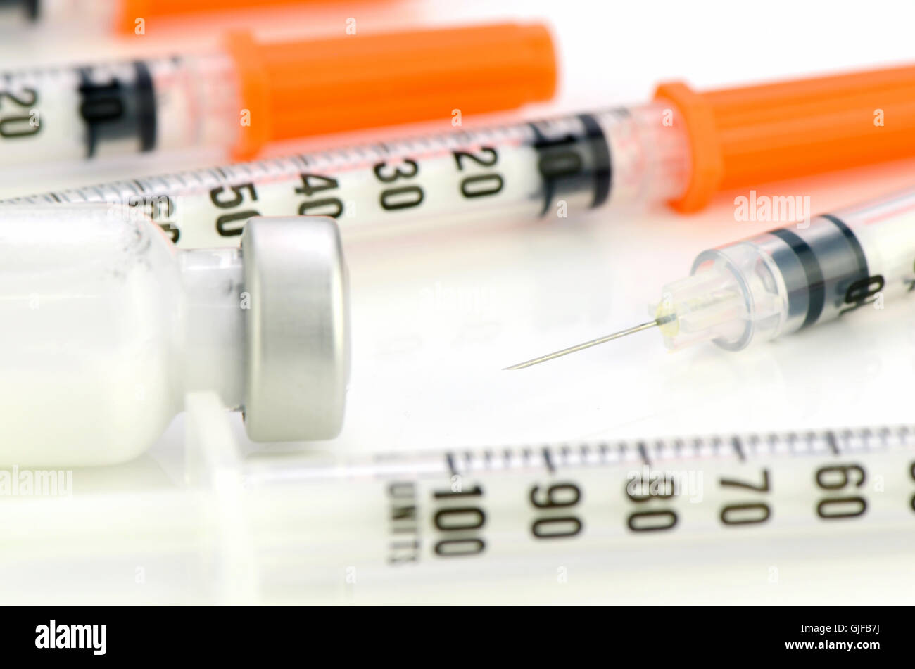 Insuin injection and Insulin syringe with 29G. needle on white ...