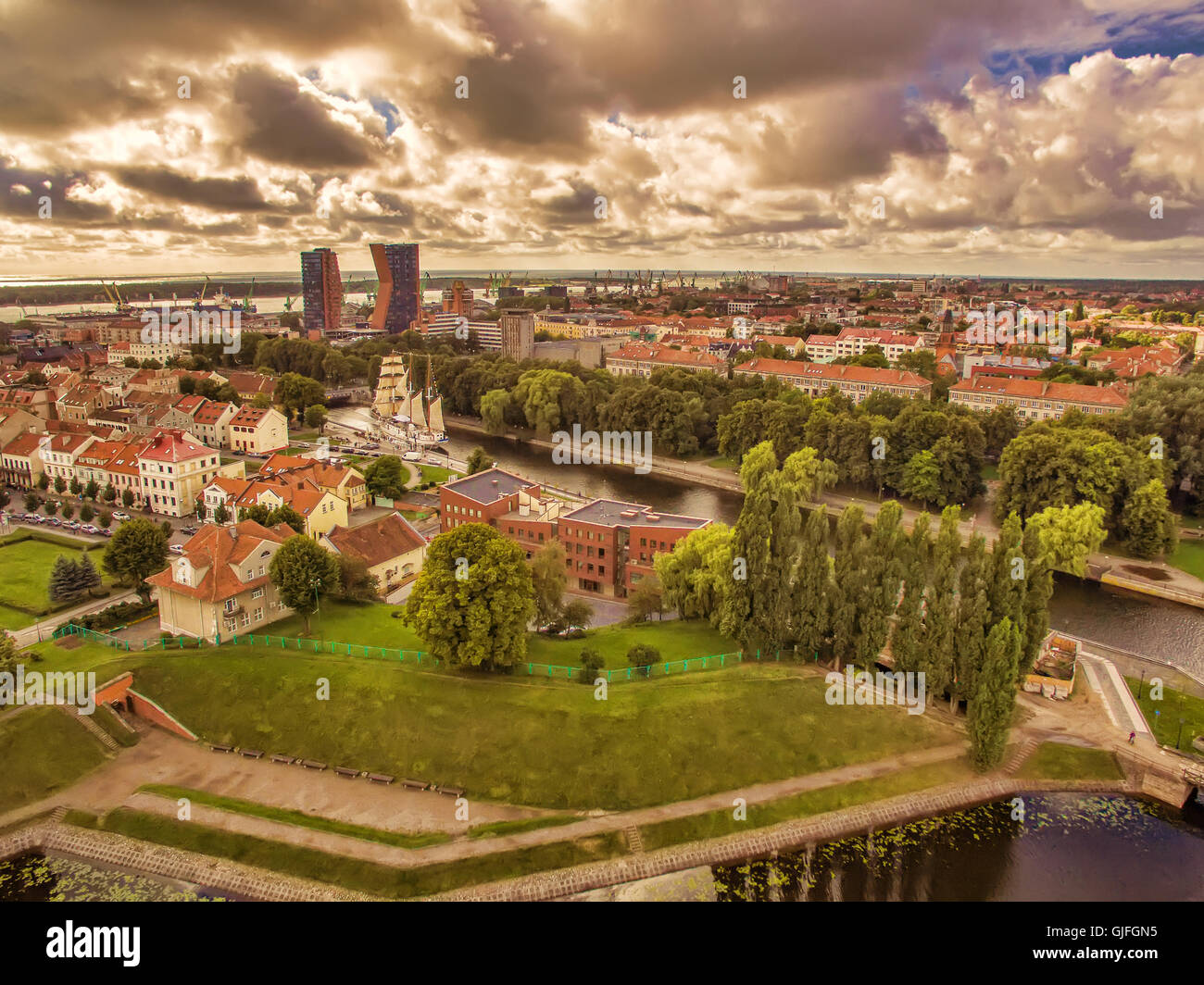 Klaipeda, Lithuania: representative aerial view of Old Town Stock Photo ...