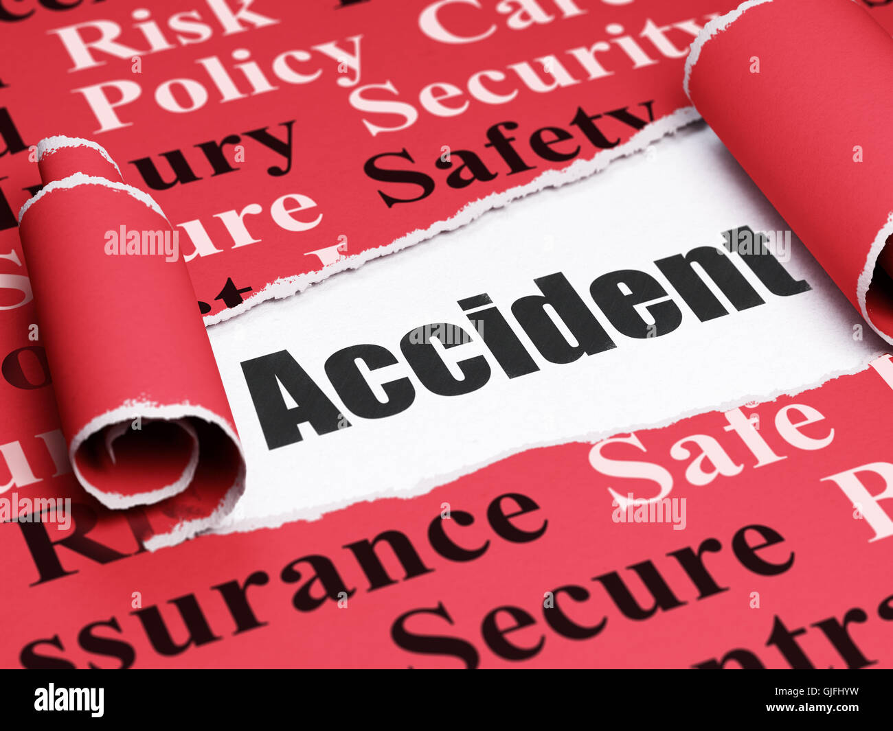 Insurance concept: black text Accident under the piece of torn paper ...