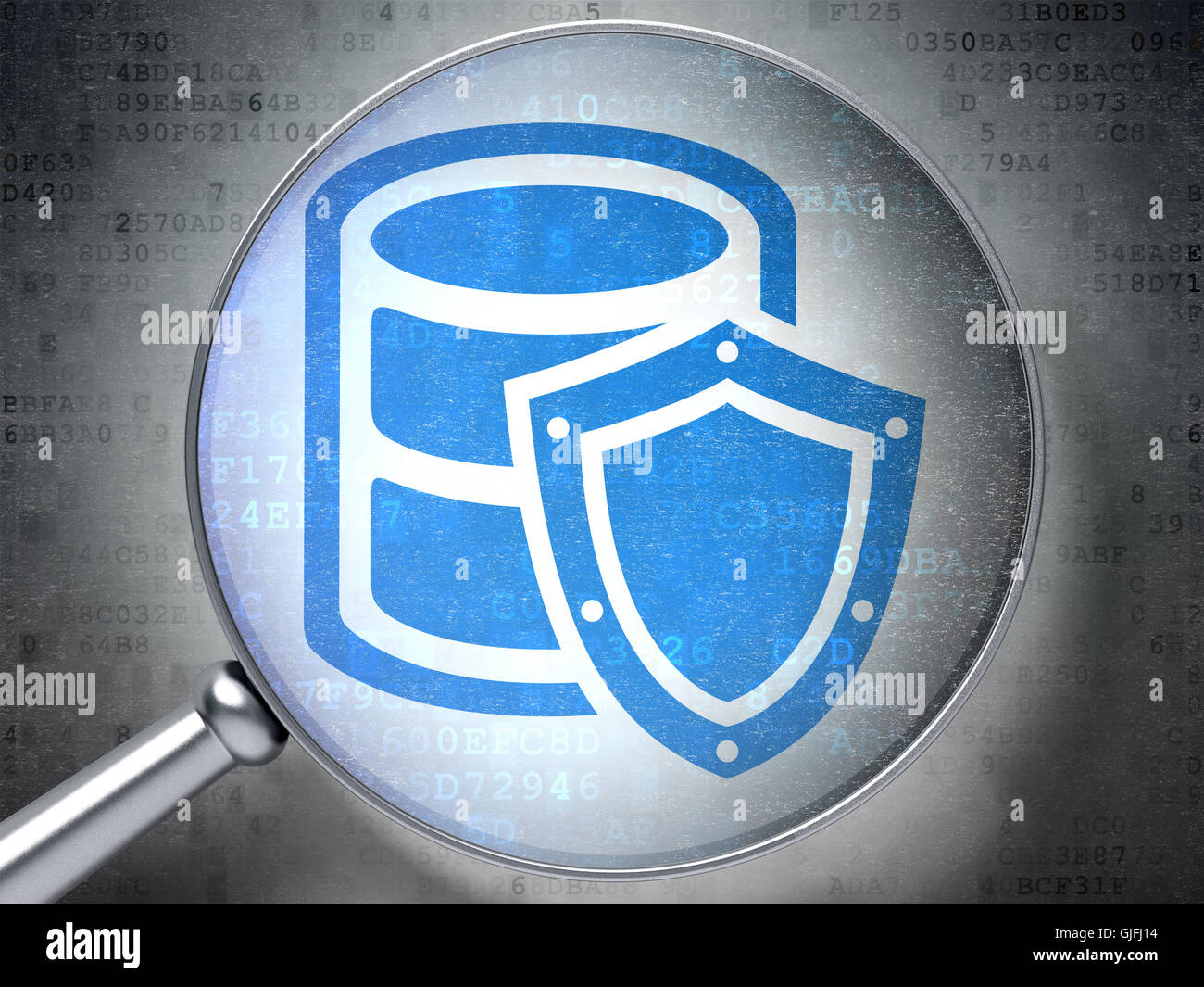 Programming concept: Database With Shield with optical glass on digital ...