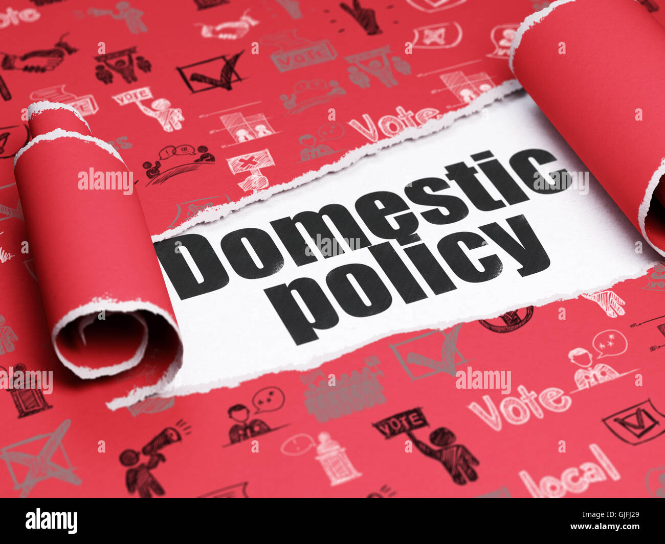 Politics concept: black text Domestic Policy under the piece of torn ...