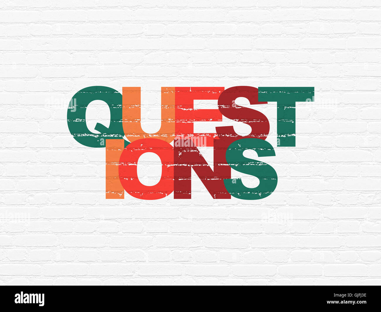 Learning concept: Questions? on wall background Stock Photo - Alamy