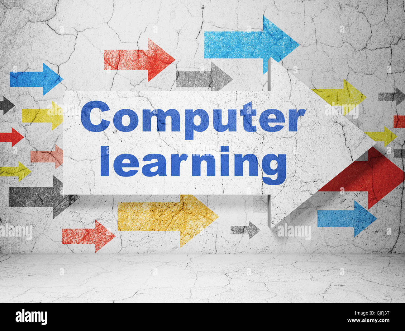 Learning concept: arrow with Computer Learning on grunge wall ...