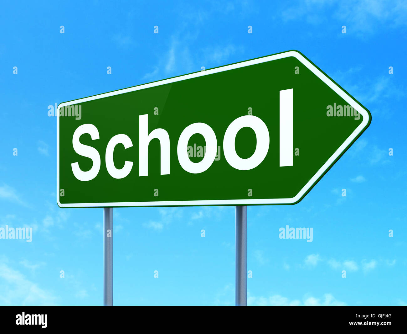 Education concept: School on road sign background Stock Photo - Alamy