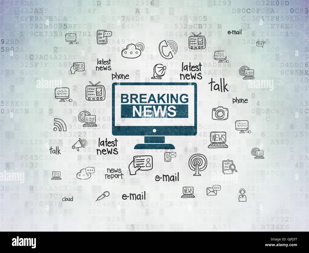 News concept: Breaking News On Screen on Digital Data Paper background ...