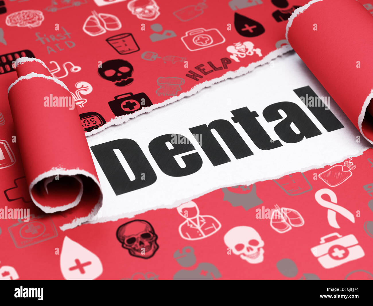 Medicine concept: black text Dental under the piece of torn paper Stock ...