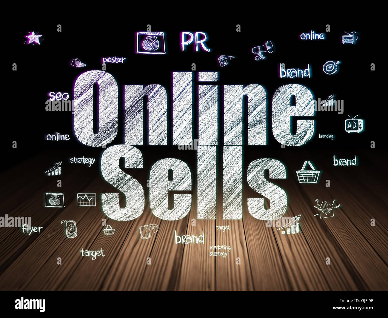 Marketing concept: Online Sells in grunge dark room Stock Photo - Alamy