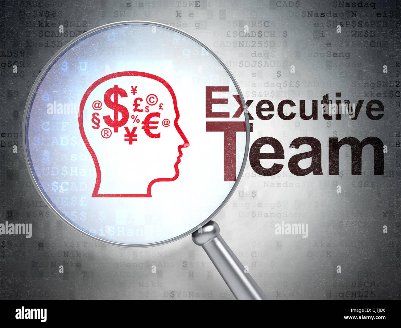 Business concept: Head With Finance Symbol and Executive Team with ...