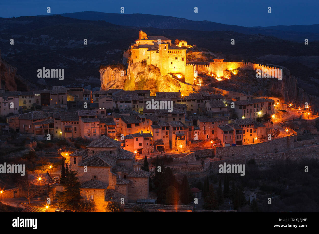View. Medieval village of Alquezar, Huesca province, Aragon, Spain ...