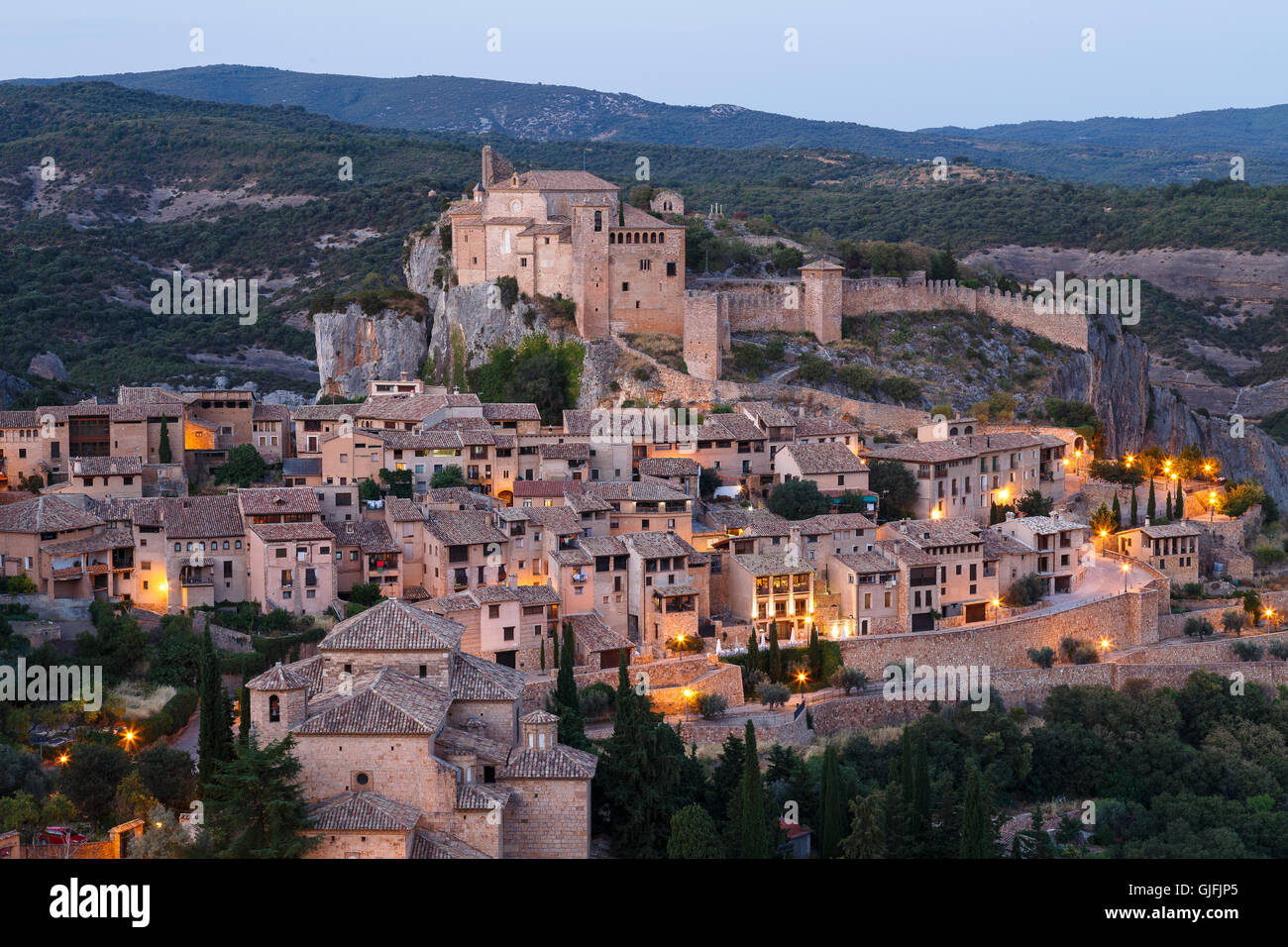 View. Medieval village of Alquezar, Huesca province, Aragon, Spain ...