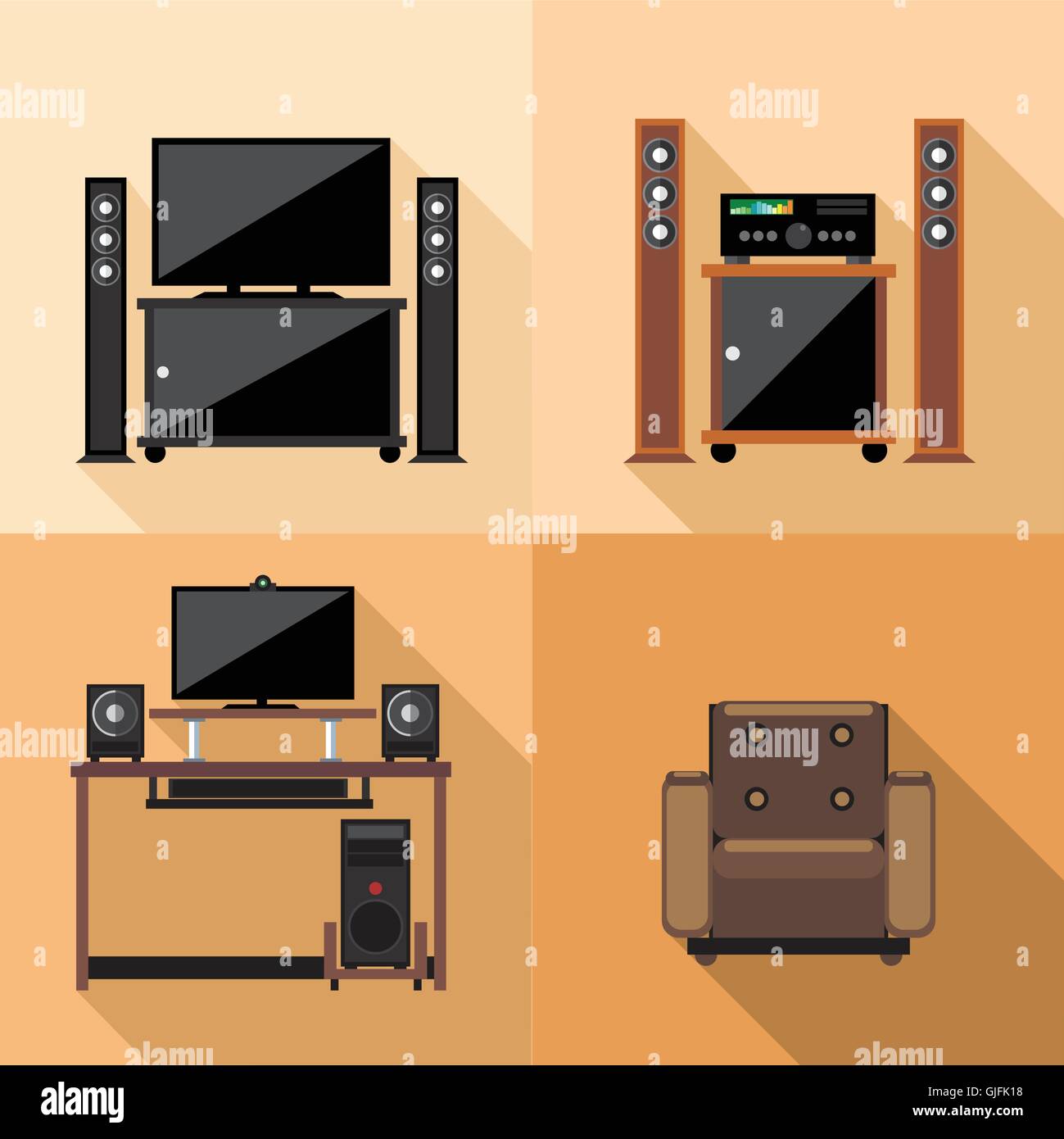 Home tv decoration set, flat style. Digital vector image Stock Vector ...