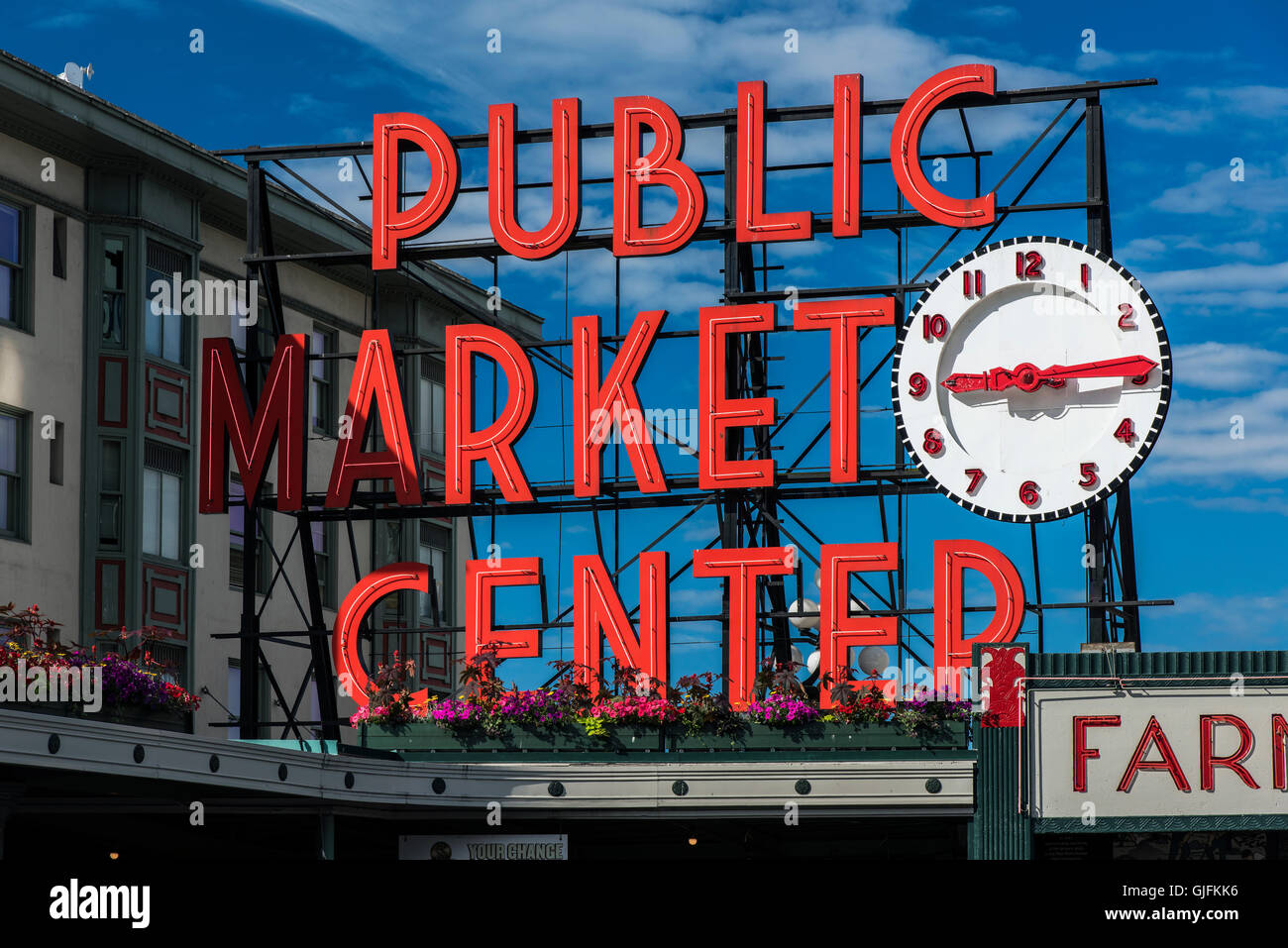 Pike Place Market neon sign, Seattle, Washington, USA Stock Photo - Alamy