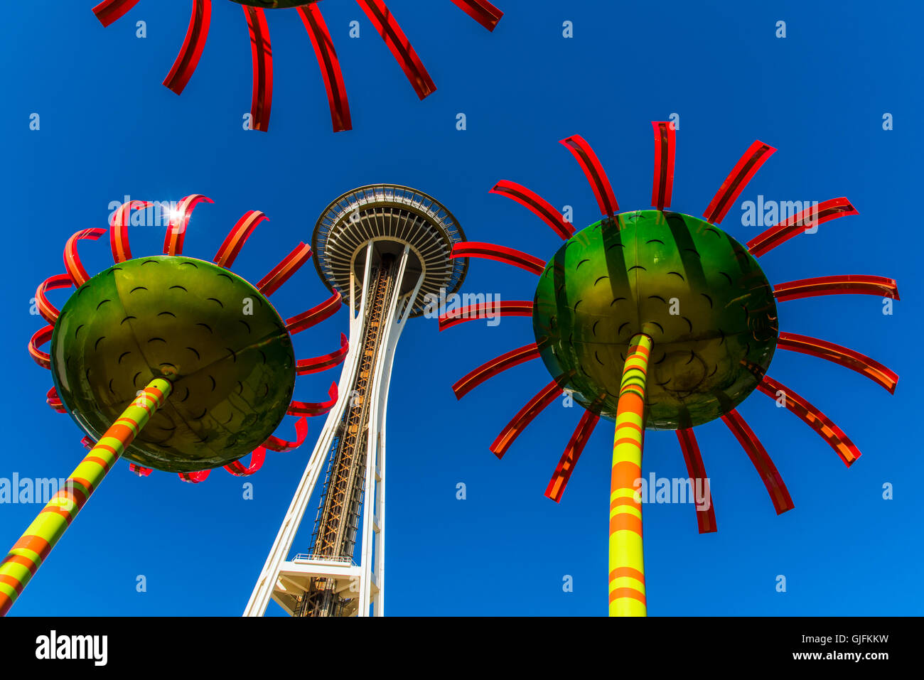 The Sonic Bloom solar-powered art installation with Space Needle behind ...