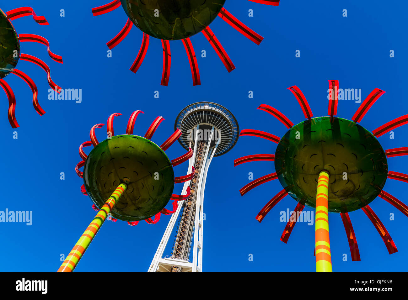 The Sonic Bloom solar-powered art installation with Space Needle behind ...
