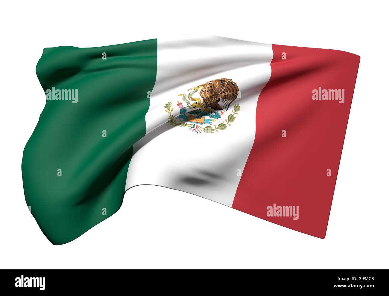 3d rendering of United Mexican States flag waving on white background ...