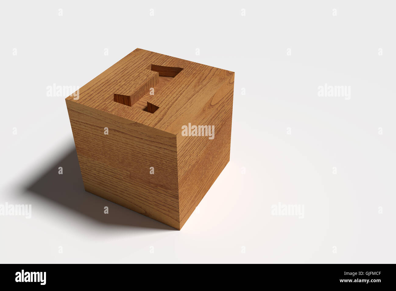 3D rendering of wooden box with carved number one casting shadow on ...