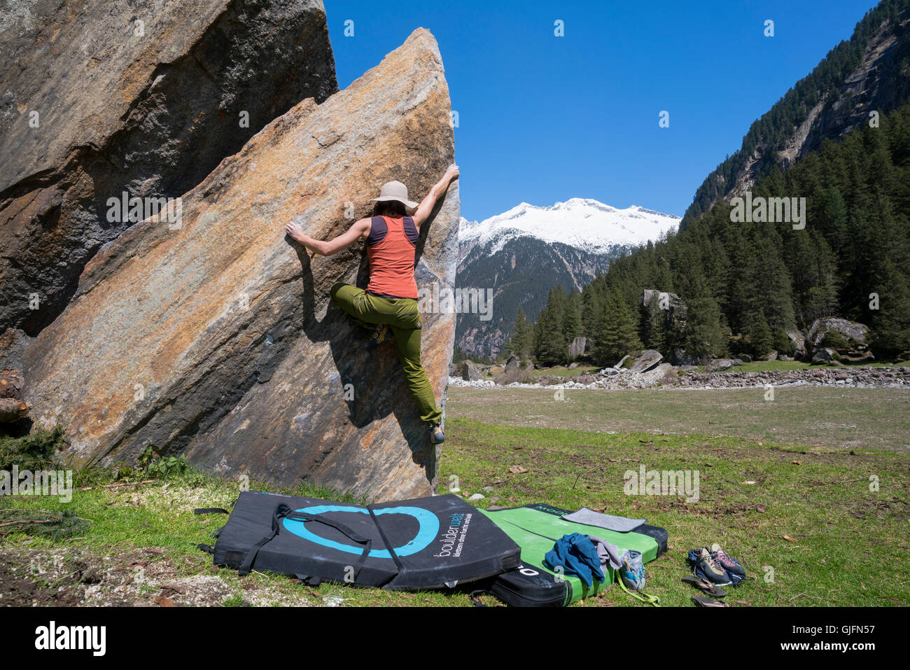 Bouldering, or rock climbing without ropes, in the Sunderground area of ...
