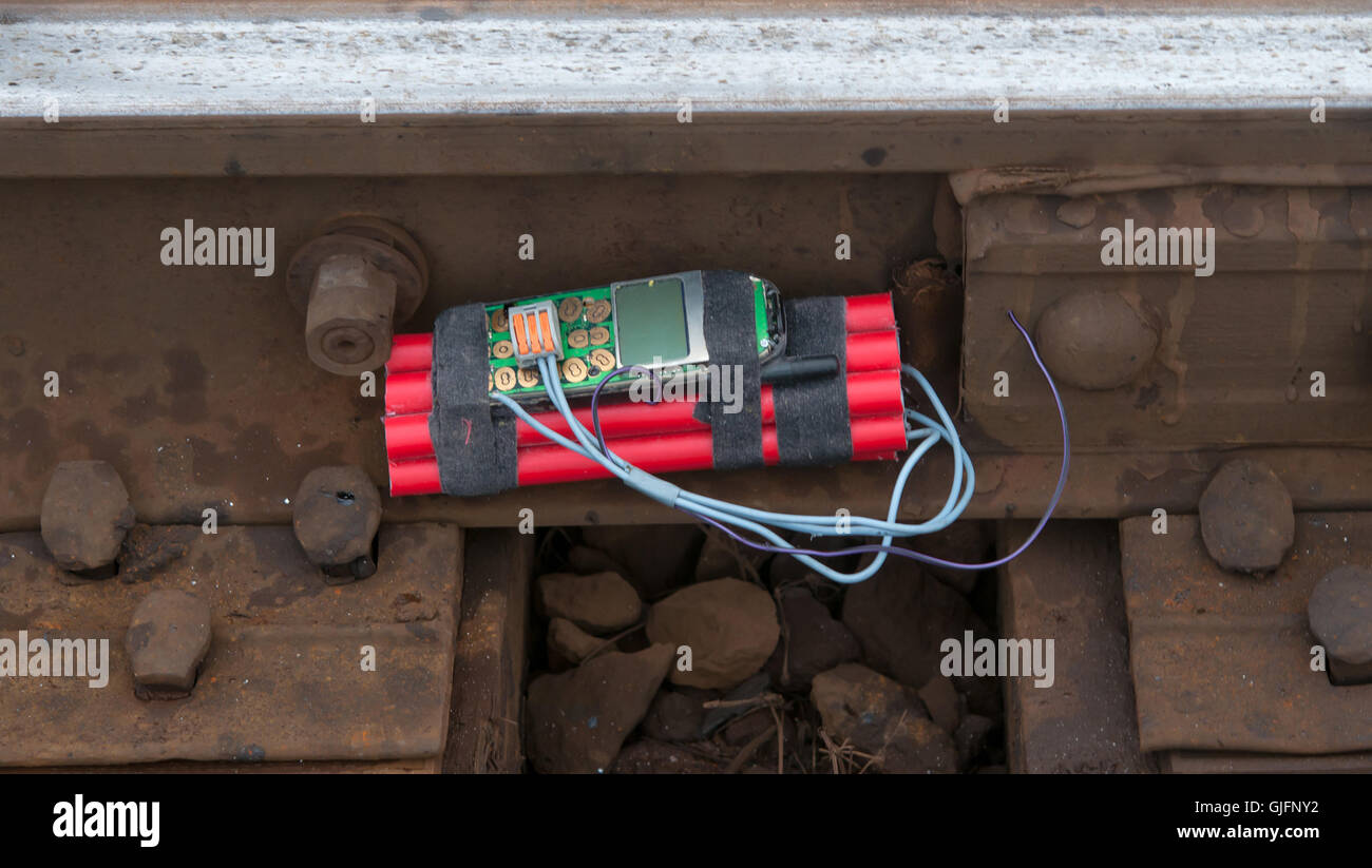 a bomb on the railway. Close up Stock Photo - Alamy
