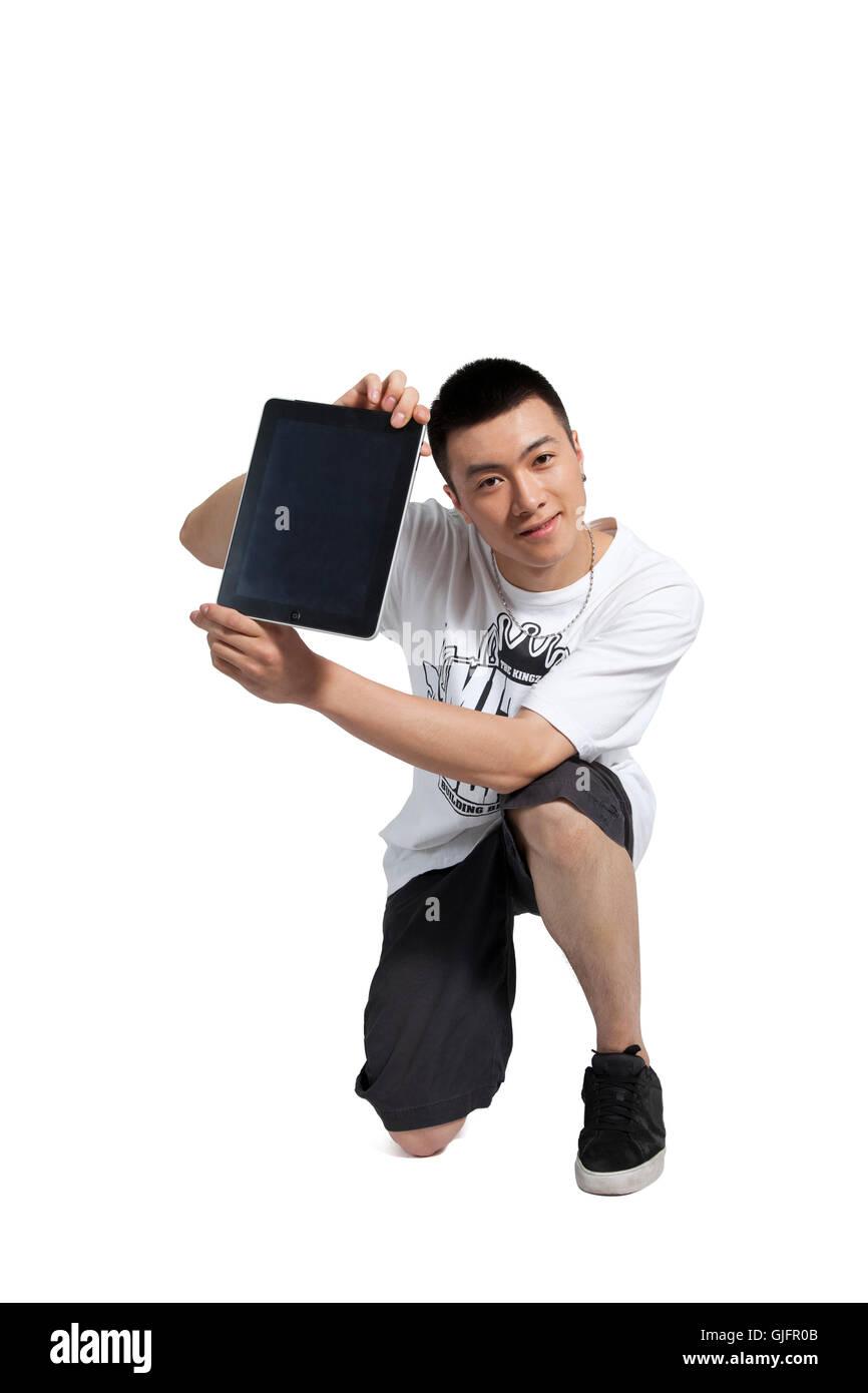 Man woman tablet vertical Cut Out Stock Images & Pictures - Alamy