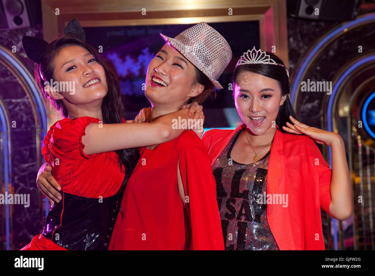 A group of young women in the KTV party Stock Photo - Alamy