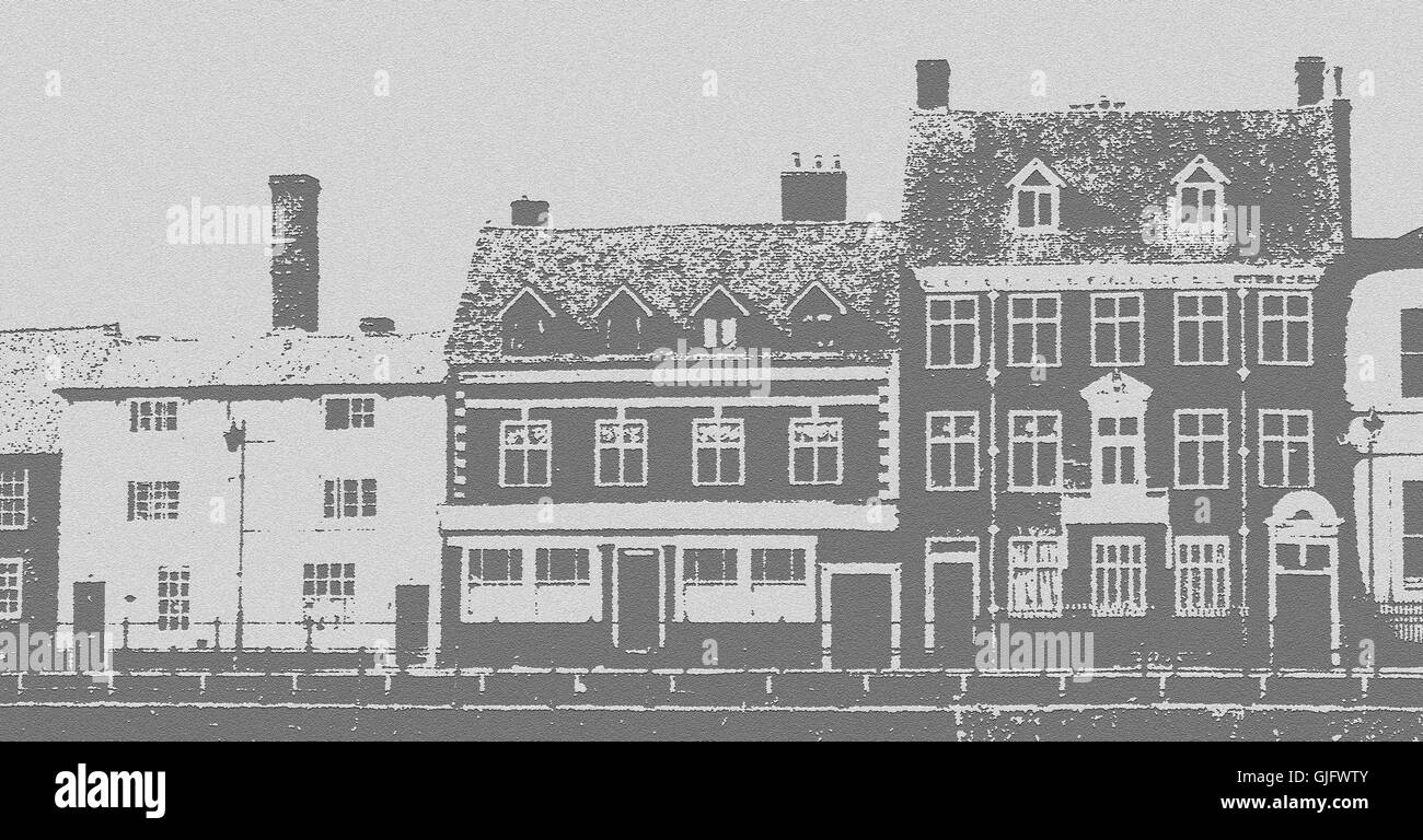 A photograph converted into a line drawing of the riverside buildings ...