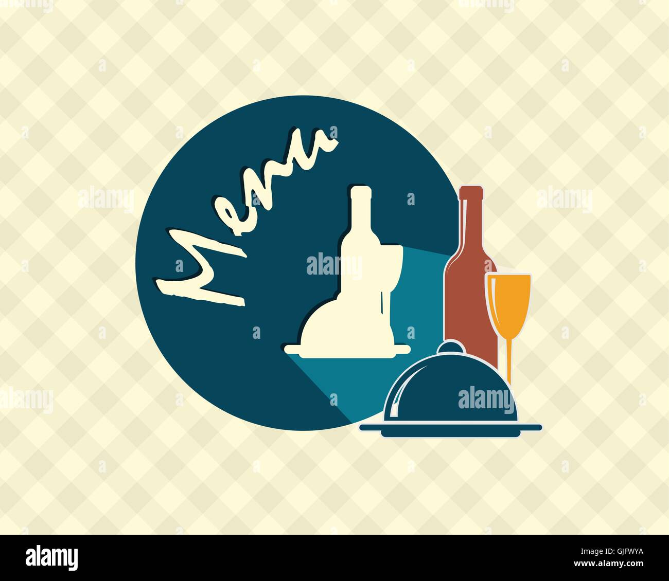 menu label with wine bottle, wineglass and dish abstract vector ...