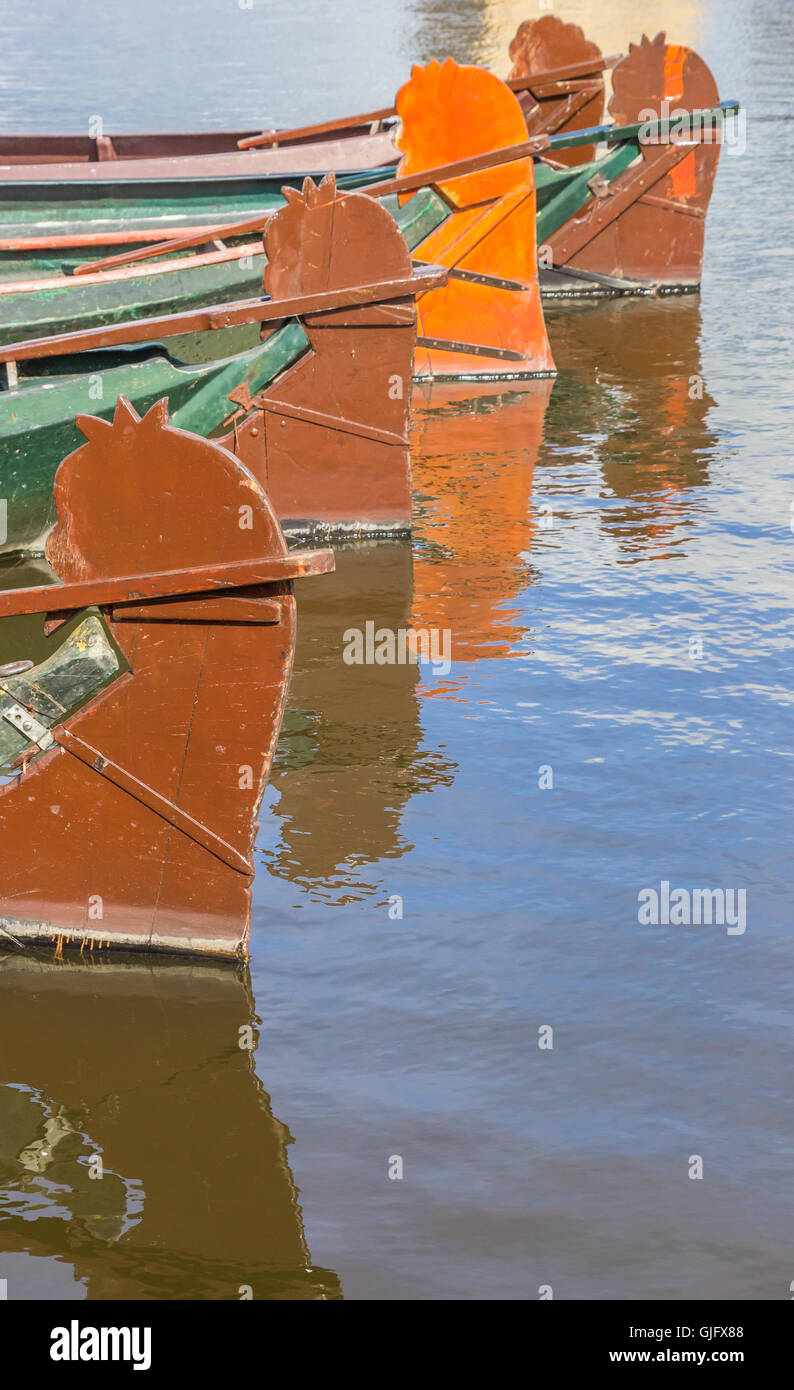 Rudders of traditional wooden boats in Giethoorn, The Netherlands Stock ...