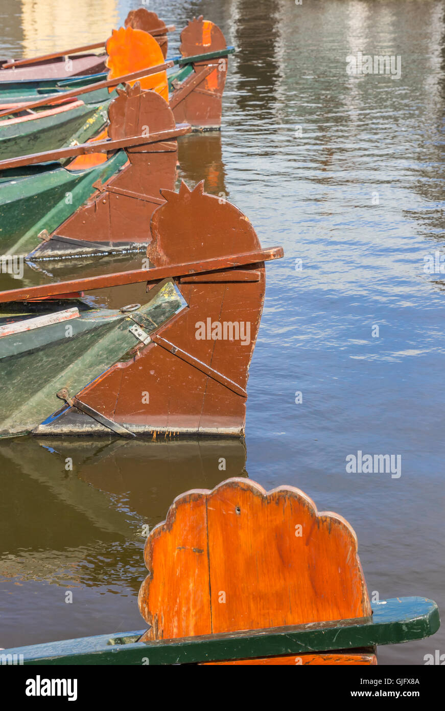 Rudders of traditional wooden boats in Giethoorn, The Netherlands Stock ...
