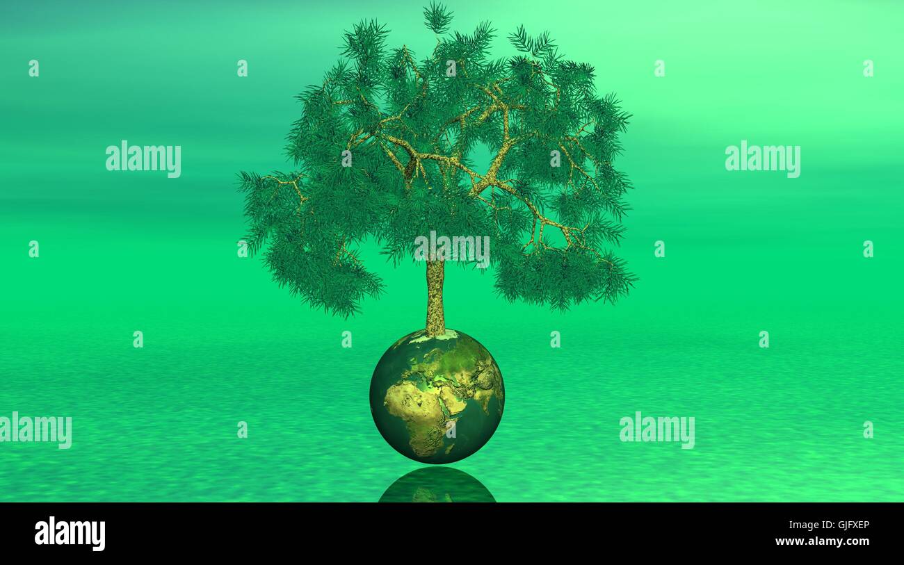 Tree on earth in green background Stock Photo - Alamy