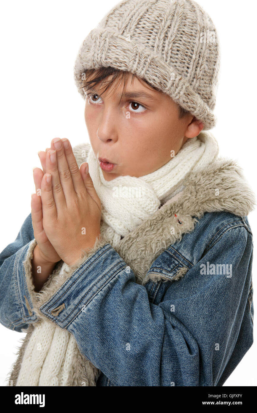 Cold child hands together Stock Photo - Alamy