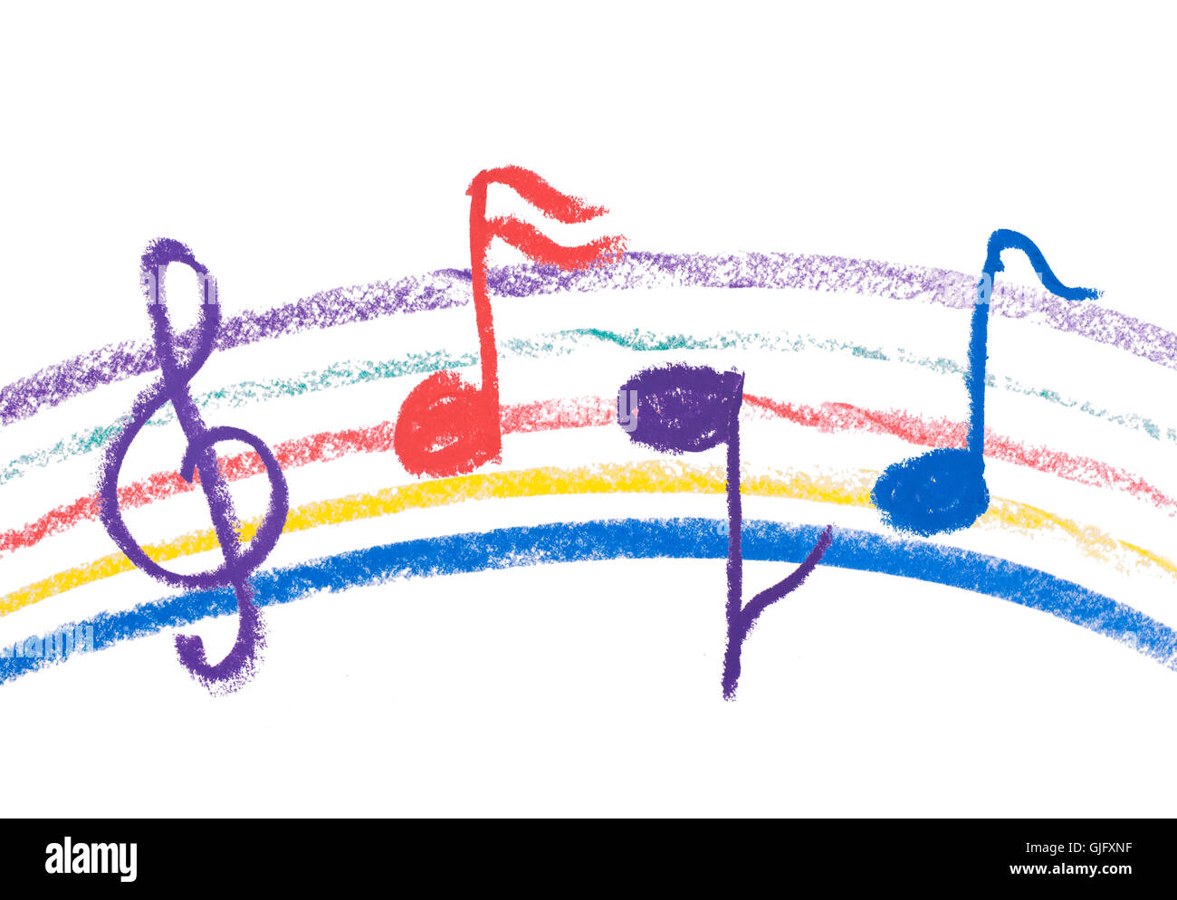Colorful music notation drawing on white Stock Photo - Alamy