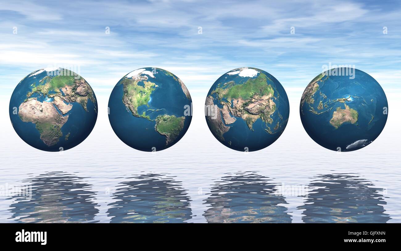 Continents on four earth Stock Photo - Alamy