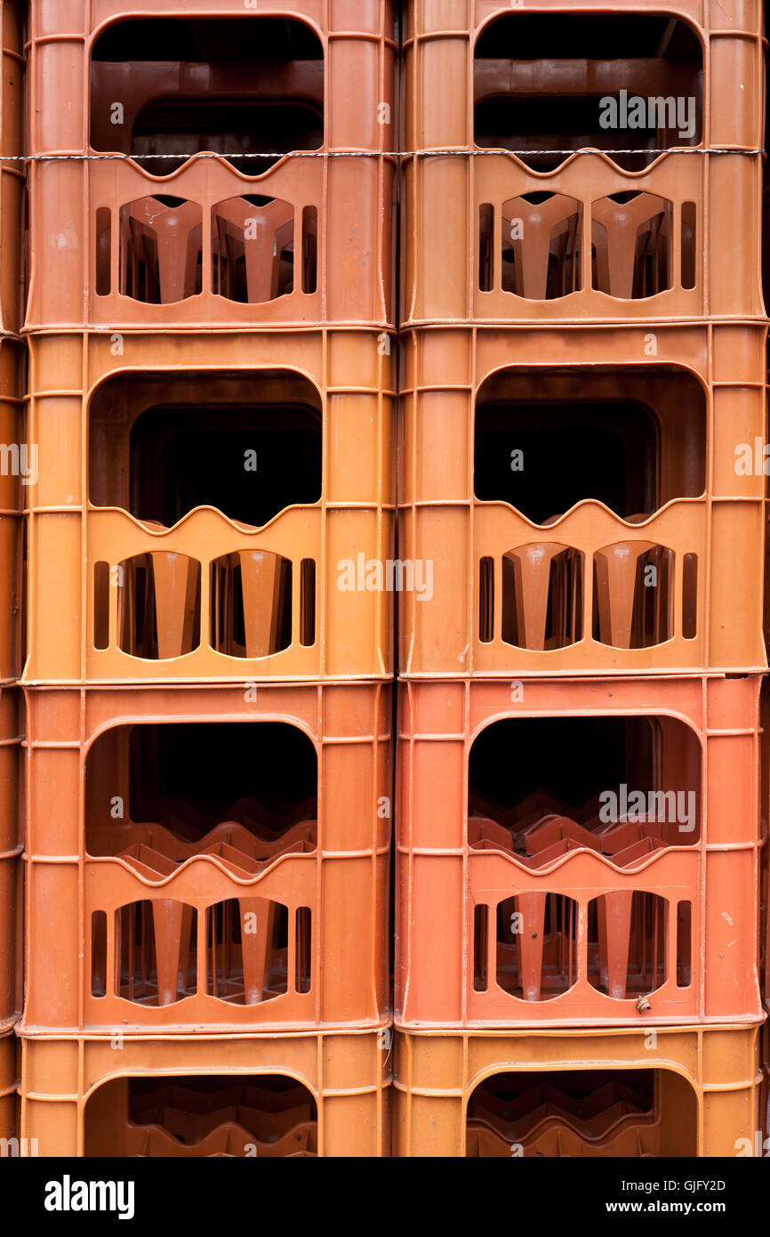 Stacked empty bottle crates Stock Photo - Alamy