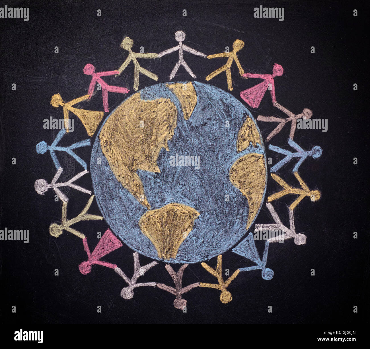 Group of people around the world. Chalk drawing Stock Photo - Alamy