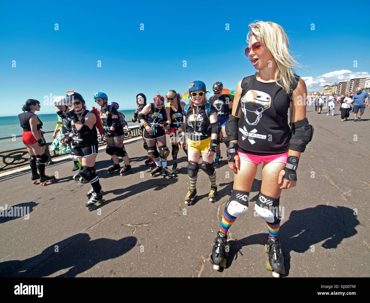 On the promenade at Hove the parade for Brighton Pride 2016 assembles ...