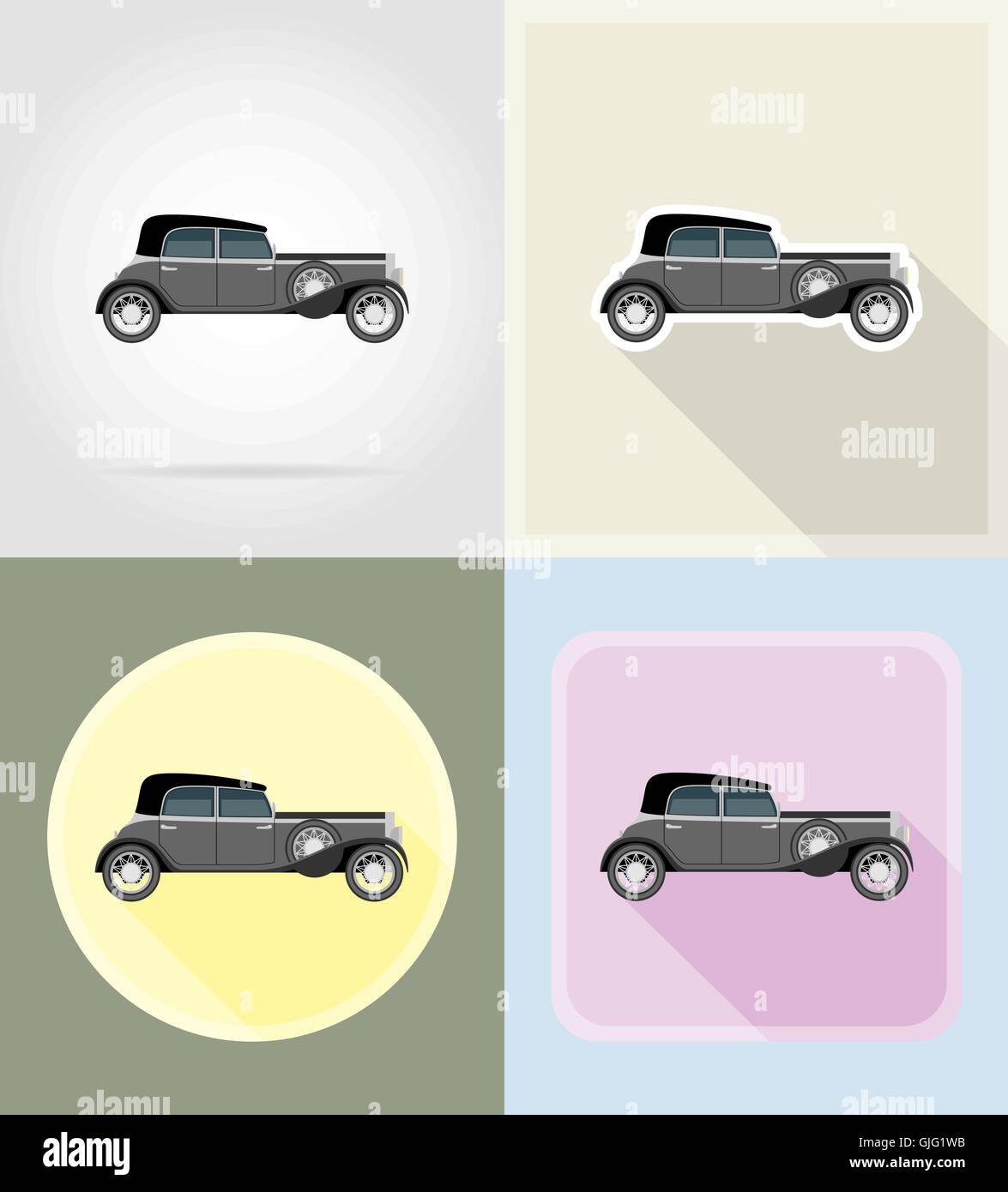 old retro car flat icons vector illustration isolated on background ...