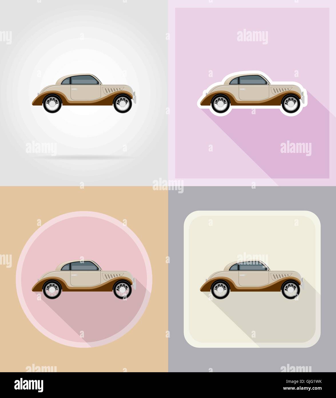 old retro car flat icons vector illustration isolated on background ...