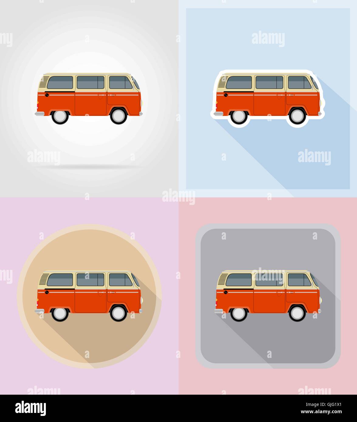 retro minivan flat icons vector illustration isolated on background ...